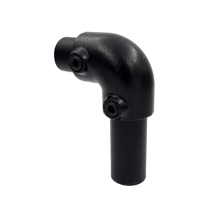Raccord tubulaire noir - Raccord JM125-A27-BK en virage 90 degrés avec traitement cataphorèse.
